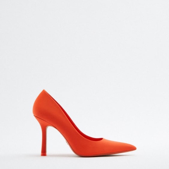 Zara | Shoes | Nwt High Heeled Fabric Pointy Toe Orange Pumps Shoes 37 ...